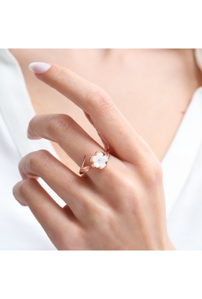 Mia Vento Manolya Çiçeği Ihtişamı Rose Renk Gümüş Yüzük