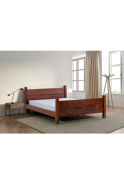 Renazzo Mobilya Melodi Fındık Renk Çift Kişilik Doğal Masif Ahşap Karyola