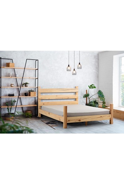 Renazzo Mobilya Natura Çift Kişilik Doğal Masif Ahşap Karyola Vernikli