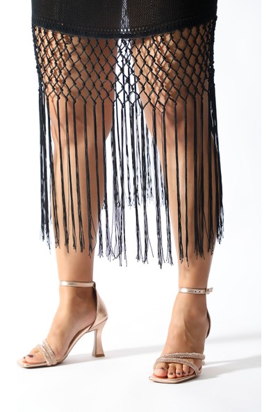 Altınayak Asimetrik Taş Bantlı Abiye Ayakkabı