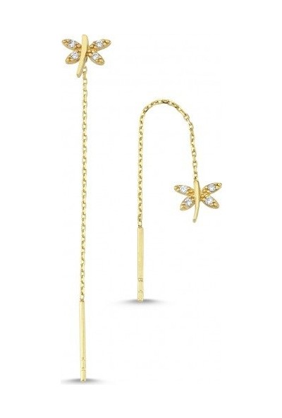 Online Takı 14 Ayar Altın Sallantılı Yusufçuk Küpe