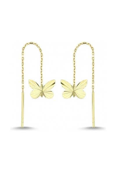 Online Takı 14 Ayar Altın Sallantılı Kelebek Küpe