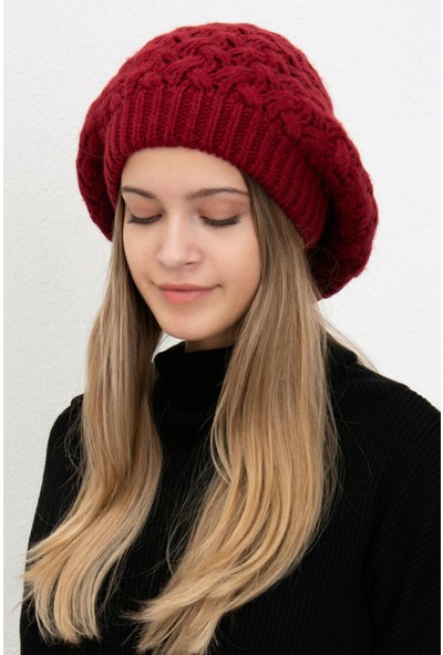 Megalaksi Kadın Çift Kat Örgü Ressam Bere Bordo