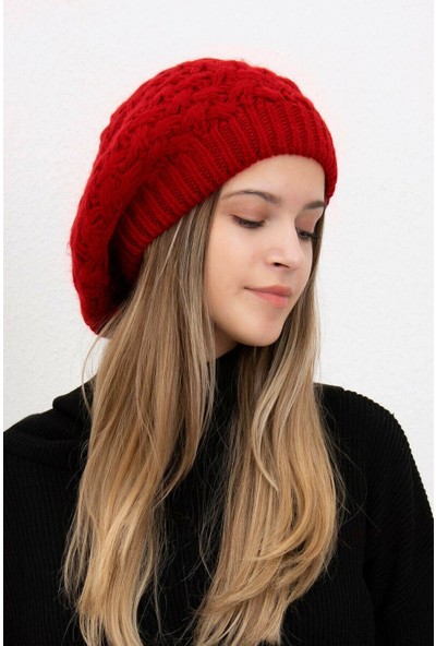 Megalaksi Kadın Çift Kat Örgü Ressam Bere Kırmızı