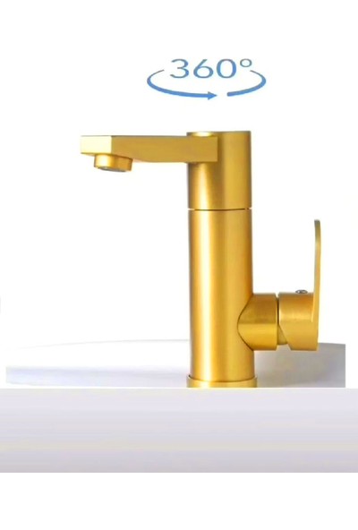 Elizi Mat Altın Lüks Lavabo Bataryası 360 Derece Dönerli Gold Kaplama