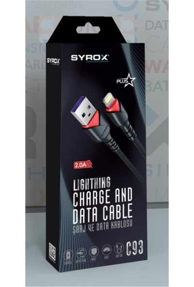 Syrox C93 iPhone Lightning Girişli 2.0A Hızlı Şarj ve Data Kablosu Syrox C93 iPhone Lightning Girişli 2.0A Hızlı Şarj ve Data Kablosu