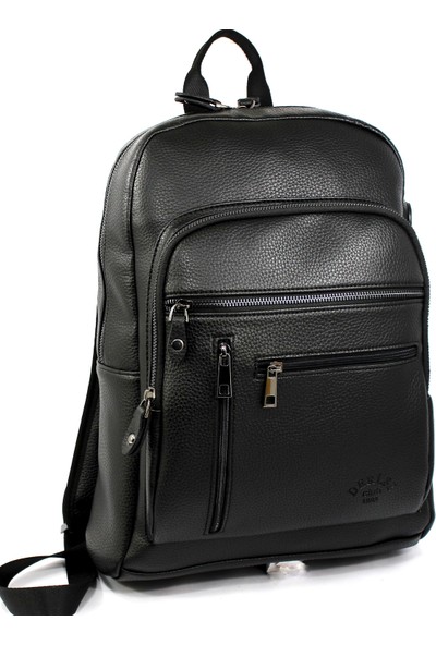 Derise Unisex Siyah Suni Deri USB Çıkşlı Laptop Bölmeli Sırt Çantası