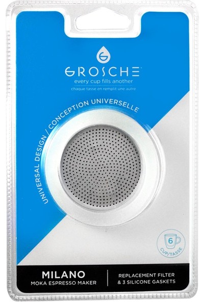Grosche 6 Cup Moka Pot Için 3 Adet Silikon Conta ve Filtre Seti Grosche 6 Cup Moka Pot Için 3 Adet Silikon Conta ve Filtre Seti