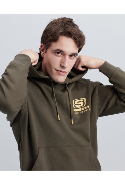 Skechers M Chest Logo Hoodie Erkek Haki Sweatshirt - S212937-801 Skechers M Chest Logo Hoodie Erkek Haki Sweatshirt - S212937-801