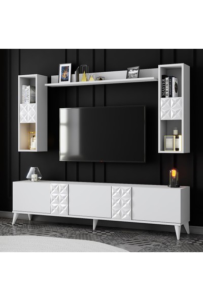 Modatte Mobilya Modatte_kristal_beyaz_altın_gümüş_tv Ünitesi