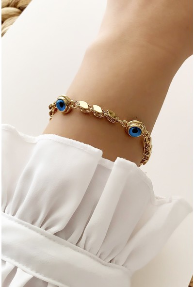 ÇLK Accessories Altın Kaplama Nazar Boncuk Arpa Zincir Bileklik TRBILEK7701 B38503