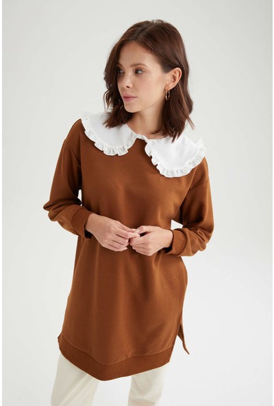 DeFacto Relax Fit Geniş Yakalı Sweatshirt Tunik V8582AZ21WN DeFacto Relax Fit Geniş Yakalı Sweatshirt Tunik V8582AZ21WN