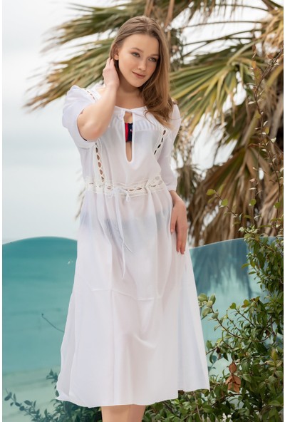 Çamaşırcım C&city 1914 V Yaka Elbise Pareo Beyaz