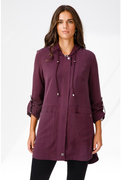 Ekol Kadın Kapüşonlu Trençkot 6058045 Mürdüm