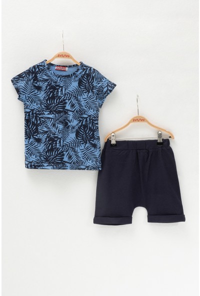Zeyland Erkek Bebek Lacivert Palmiye Desenli Tshirt ve Şort Takım(2-7yaş)