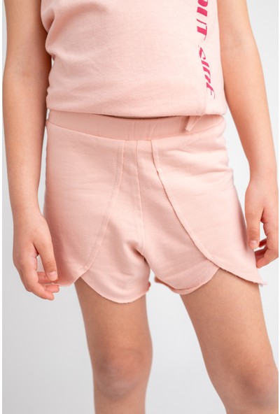 Zeyland Kız Çocuk Pudra Bel Lastikli Asimetrik Kesim Şort (4-12YAŞ)