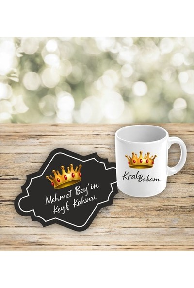 Hediyelza Babaya Özel Ahşap Supla & Kupa Bardak Seti