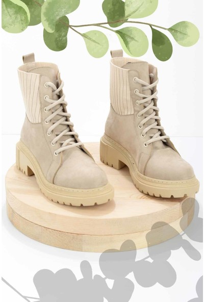 Bambi Bej Süet Kadın Bot & Bootie K02826010002