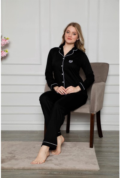 Alimer Kadın Gömlek Yaka Düğmeli/cepli Uzun Kol Pamuk Pijama Takım Alimer Kadın Gömlek Yaka Düğmeli/cepli Uzun Kol Pamuk Pijama Takım