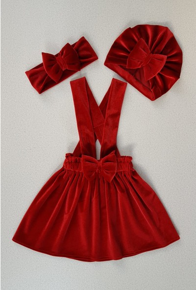 Yumurcak Kırmızı Kadife Elbise Bone Bandana