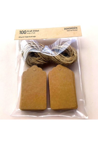 Dekorden Kraft Etiket + Hasır İp 100'lü