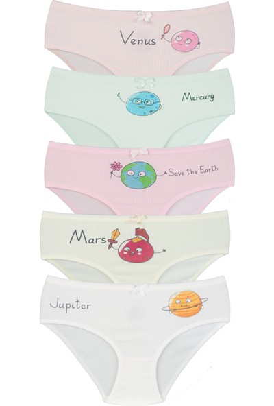 Biyokids Kız Çocuk Gezegenler Baskılı 5li Paket Külot Slip BYO1857