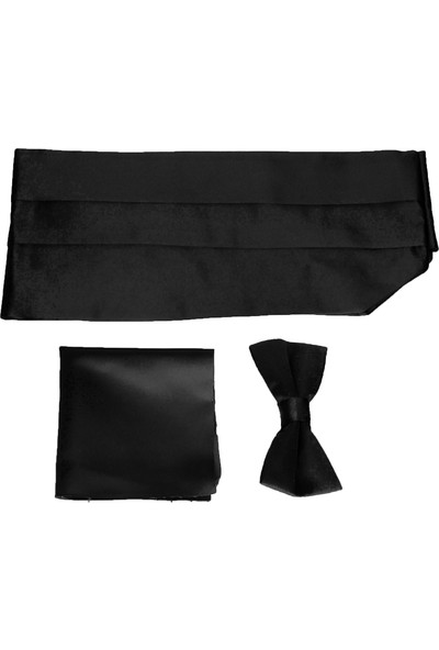 Elegante Cravatte Siyah Renk Mat Kuşak Papyon Seti Damatlık Smokin Kemeri Elegante Cravatte Siyah Renk Mat Kuşak Papyon Seti Damatlık Smokin Kemeri