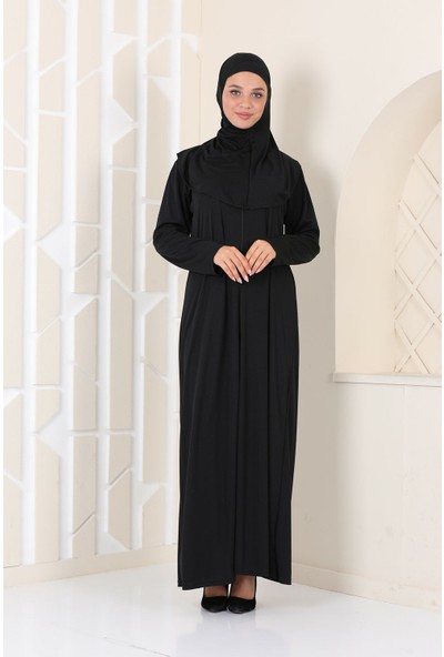 Aslınur Pratik Fermuarlı Namaz Elbisesi Siyah