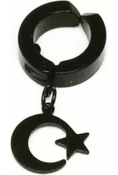 Takıconcept Deliksiz Sıkıştırmalı Çelik Ay Yıldız Küpe