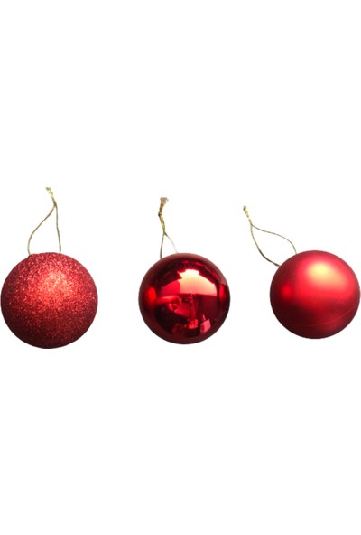 Happyland 6cm 12'li Lüx Simli Parlak Mat Kırmızı Yılbaşı Ağacı Cicitop