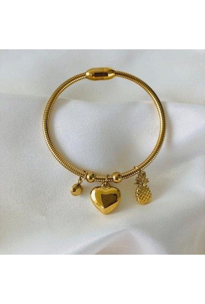 Stainless Steel Pandora Model Ananas Kalp Detaylı Çelik Bileklik Stainless Steel Pandora Model Ananas Kalp Detaylı Çelik Bileklik