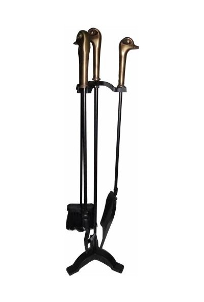 Sanat Şömine - 3lü Eskitme Ördek Kafa Şömine Maşa Takımı