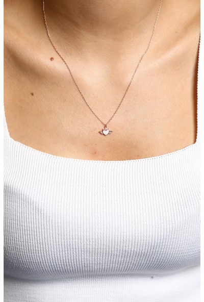 Hestia Silver Pembe Mineli Kanatlı Kalp Gümüş Kolye Hestia Silver Pembe Mineli Kanatlı Kalp Gümüş Kolye