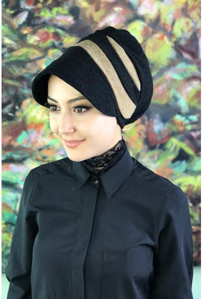 Yoisho Store Vizon Desenli Siyah Triko Tesettür Şapka Vizon Yoisho Store Vizon Desenli Siyah Triko Tesettür Şapka Vizon