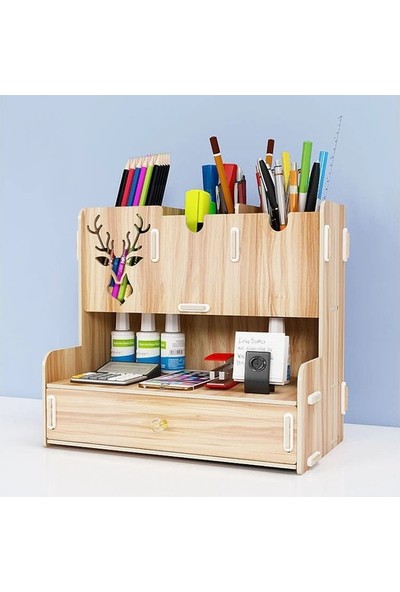 Masaüstü Ahşap Kalemlik Toparlayıcı Organizer 23 x 15 x 25 cm