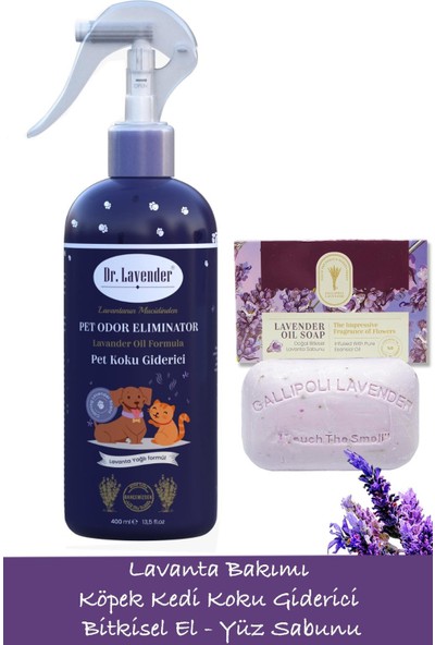 Dr. Lavender Koku Giderici Kedi Köpek Spreyi 400 ml + Bitkisel Lavanta Sabunu 100 Gr.