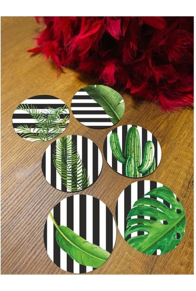 Hediyelza 6 Parça Yeşil Yapraklı Ahşap Bardak Altlığı