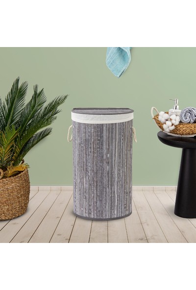 Homedius Bambu Çamaşır Sepeti Yuvarlak GRI-35X60