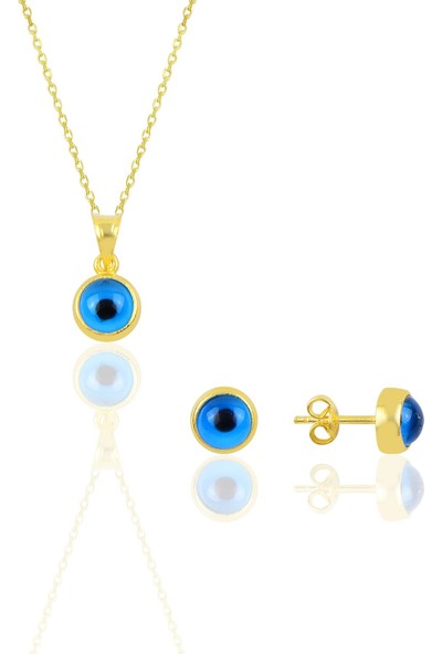 Söğütlü Silver Gümüş Altın Rengi Nazar Kolye ve Küpe