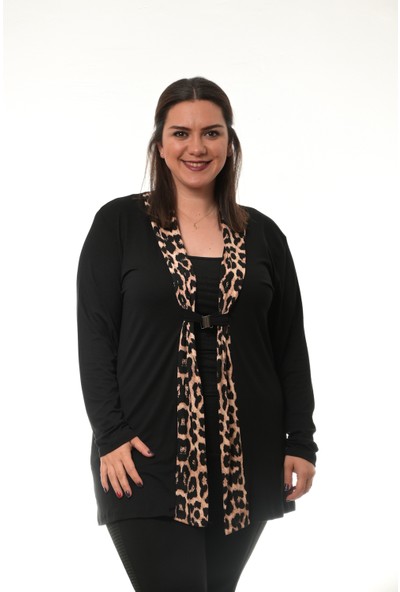 Işıltı fashion Leopar Detaylı Siyah Renkli Önden Klipsli Hırka Işıltı fashion Leopar Detaylı Siyah Renkli Önden Klipsli Hırka