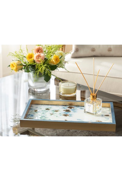 English Home Floret Cam Dekoratıf Tepsı 22X37 cm Mavi English Home Floret Cam Dekoratıf Tepsı 22X37 cm Mavi