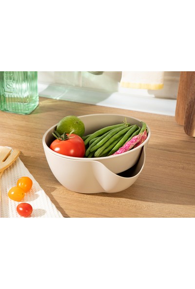 English Home Basic Plastik 2 Parça Süzgeç 20 cm Bej