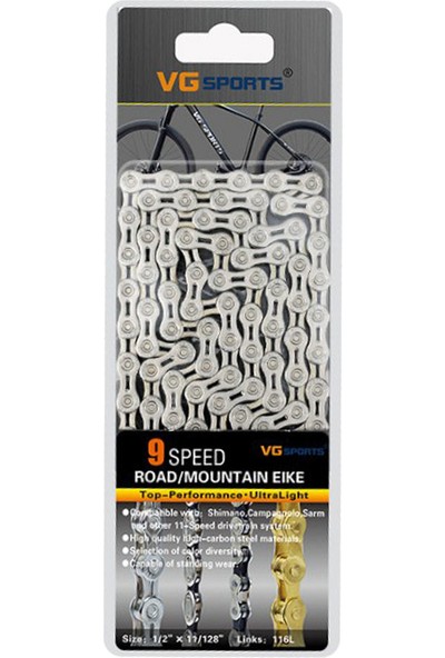 VG Sports 9/10 Hız 116L Bisiklet Zinciri Yarım-Hollow Yol Bisikleti Zinciri 9 Hız Gümüş (Yurt Dışından) VG Sports 9/10 Hız 116L Bisiklet Zinciri Yarım-Hollow Yol Bisikleti Zinciri 9 Hız Gümüş (Yurt Dışından)