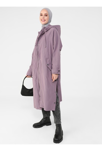 Kapüşon ve Çıtçıt Detaylı Geniş Kesimli Trençkot - Mor - Refka Casual Kapüşon ve Çıtçıt Detaylı Geniş Kesimli Trençkot - Mor - Refka Casual