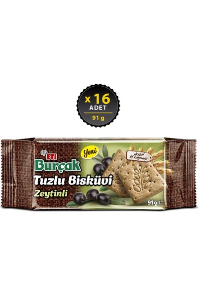 Eti Burçak Zeytinli Tuzlu Bisküvi 91 g x 16 Adet Eti Burçak Zeytinli Tuzlu Bisküvi 91 g x 16 Adet