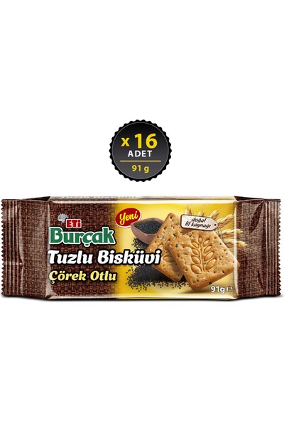 Eti Burçak Çörek Otlu Tuzlu Bisküvi 91 g x 16 Adet