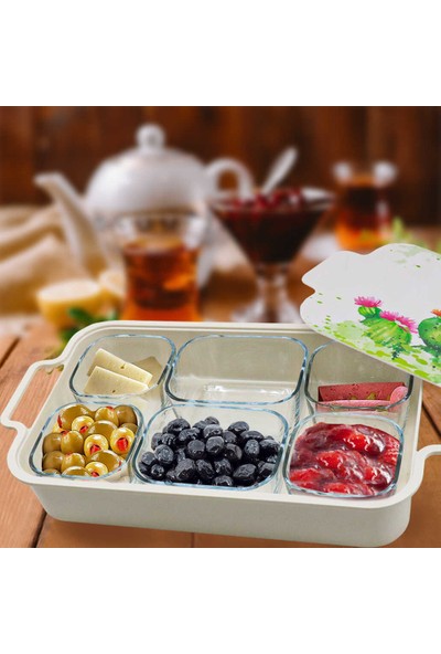 Kosova Khv-45 Melamin Kaktüs Şekilli 8 Parça Cam Kahvaltılık Seti