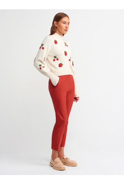 Dilvin 4839 Paça Yırtmaçlı Klasik Pantolon-Kiremit