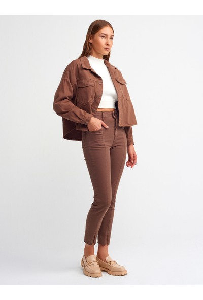 Dilvin 5302 Parçaboya Kısa Gömlek-Kahve