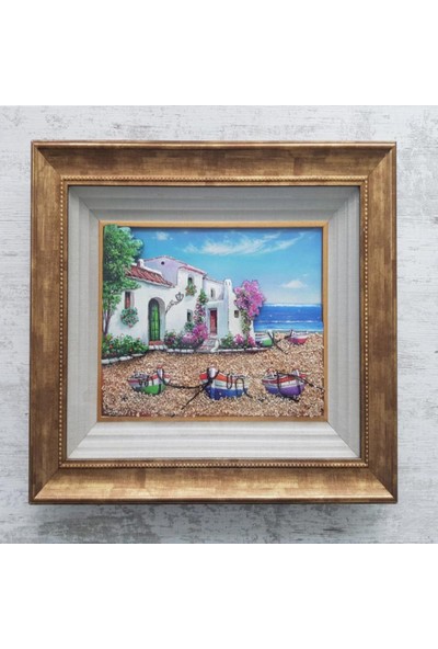 Nusnus Alaçatı Evleri ve Sahil Kağıt Röryef Ahşap Tablo Nusnus Alaçatı Evleri ve Sahil Kağıt Röryef Ahşap Tablo